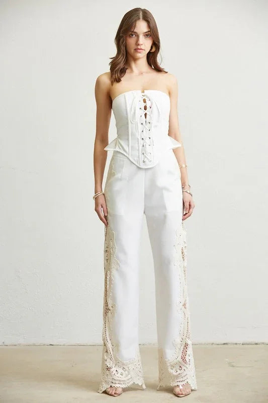 Crochet Lace Linen-Look Corset 2-Pc Set | Wide Leg – PRIVILEGE